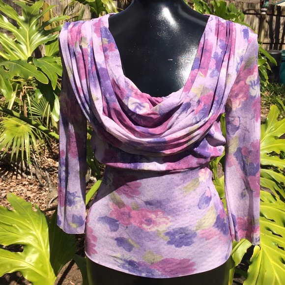 Vintage | Tops | Vintage 9s Johnny Heaven Floral Print Sheer Top Blouse ...